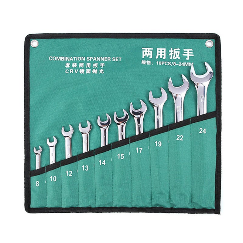 10 PCS Combination Spanner Set 8-24mm Mirror Polished Chrome Vanadium ...