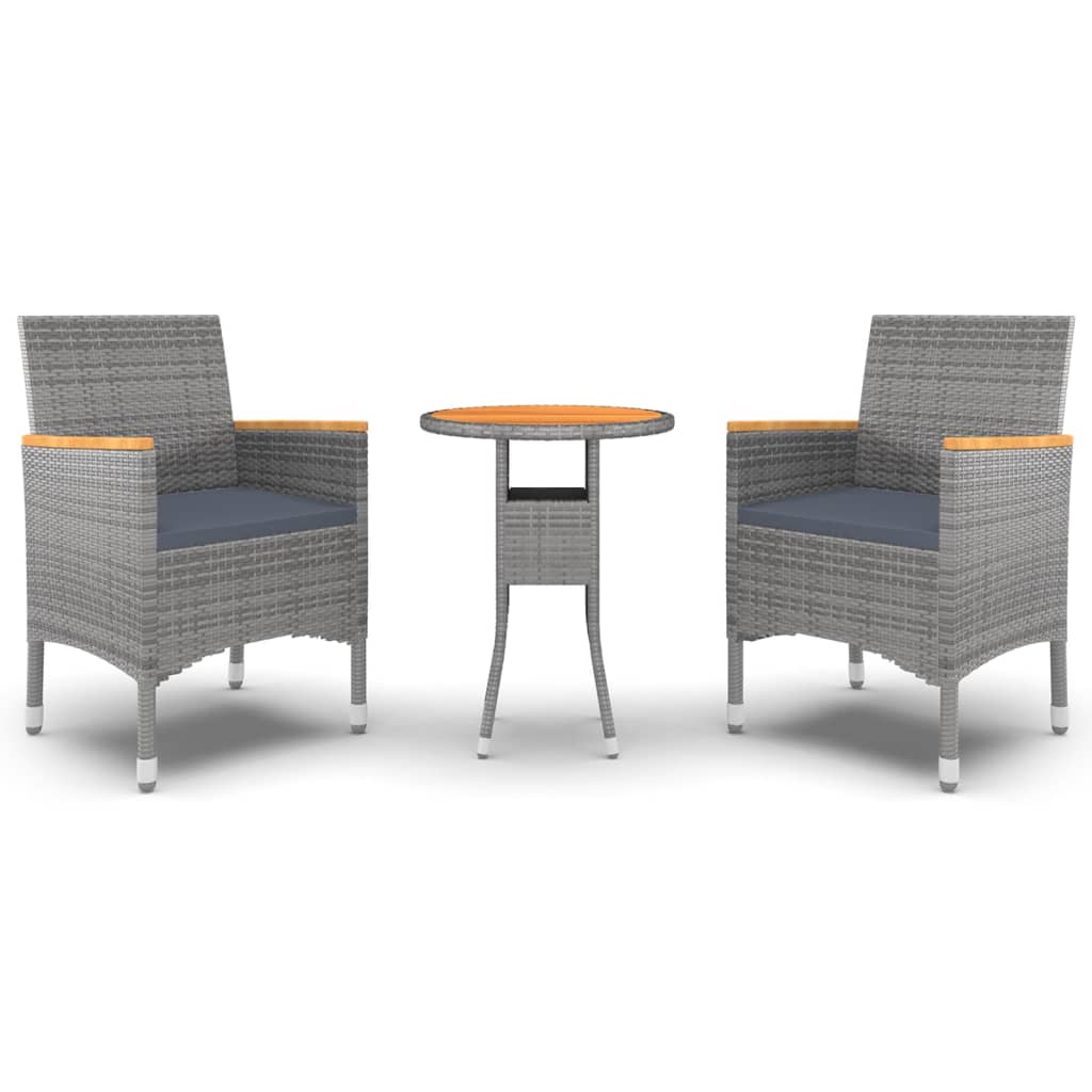 Set da pranzo da giardino 3 pezzi, polyrattan grigio - COMFORTXL ...