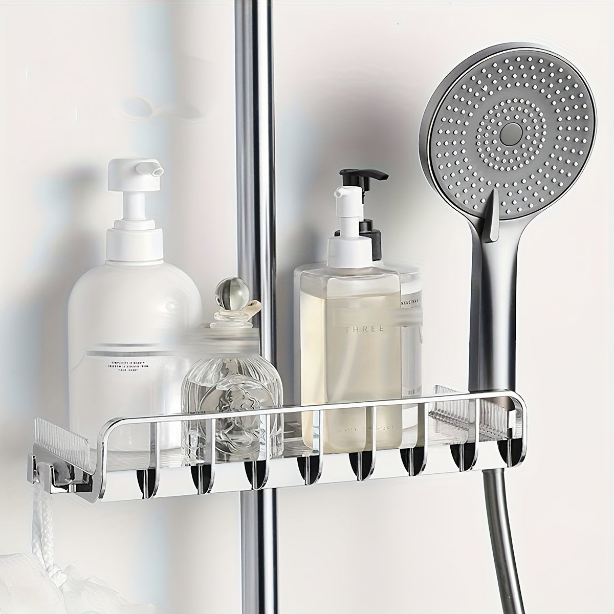 Estante de ducha sin taladrar, altura ajustable, caja de almacenamiento ...