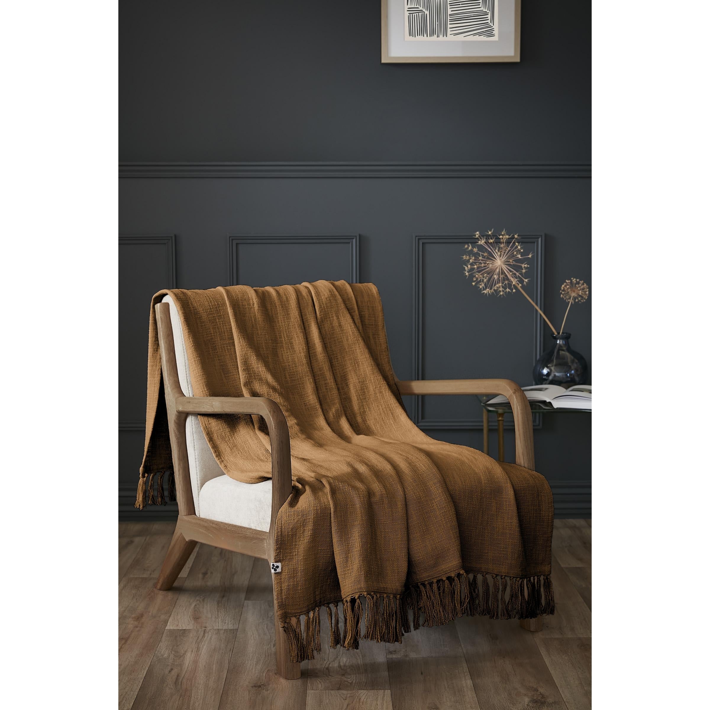 Plaid 130 x 160 cm en coton texturé Sixtine – Camel | Leroy Merlin