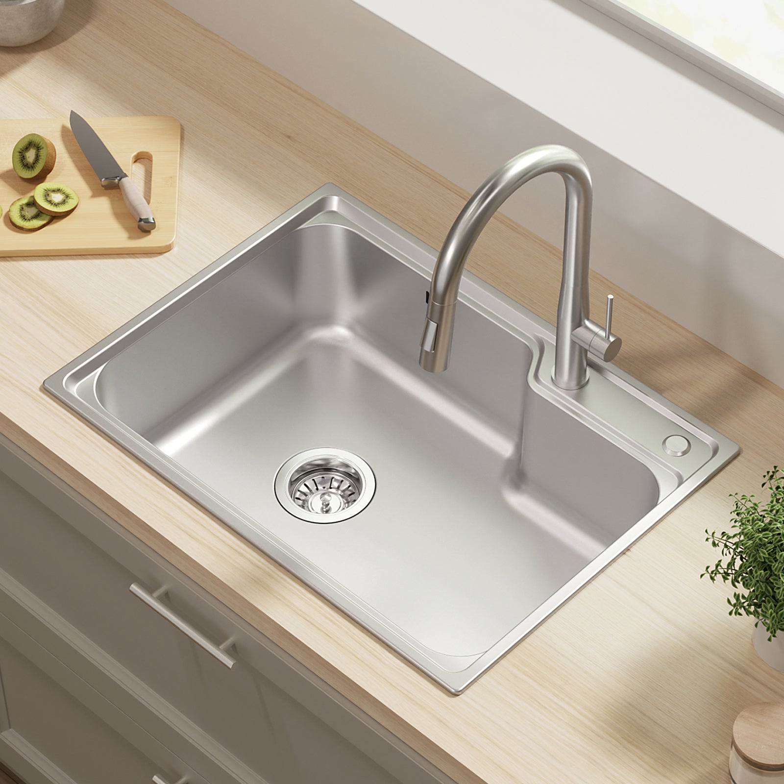 Auralum Max Évier Cuisine 1 Bac 62*45*21CM Évier de Cuisine en Acier ...