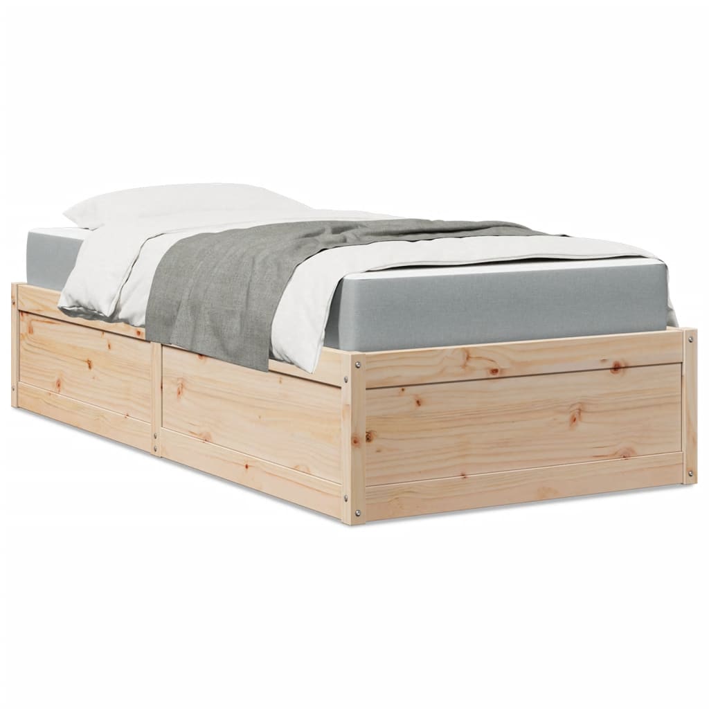 Lit simple | Lit adulte | Lit avec matelas 90x200 cm bois massif de pin ...