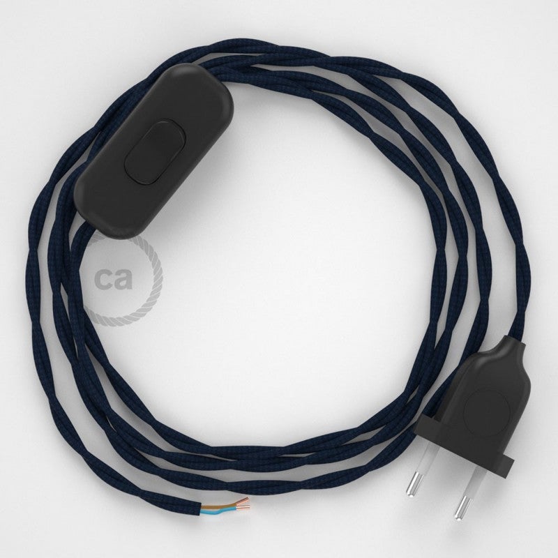 Creative cables - Cordon pour lampe, câble TM20 Effet Soie Bleu Foncé 1 ...
