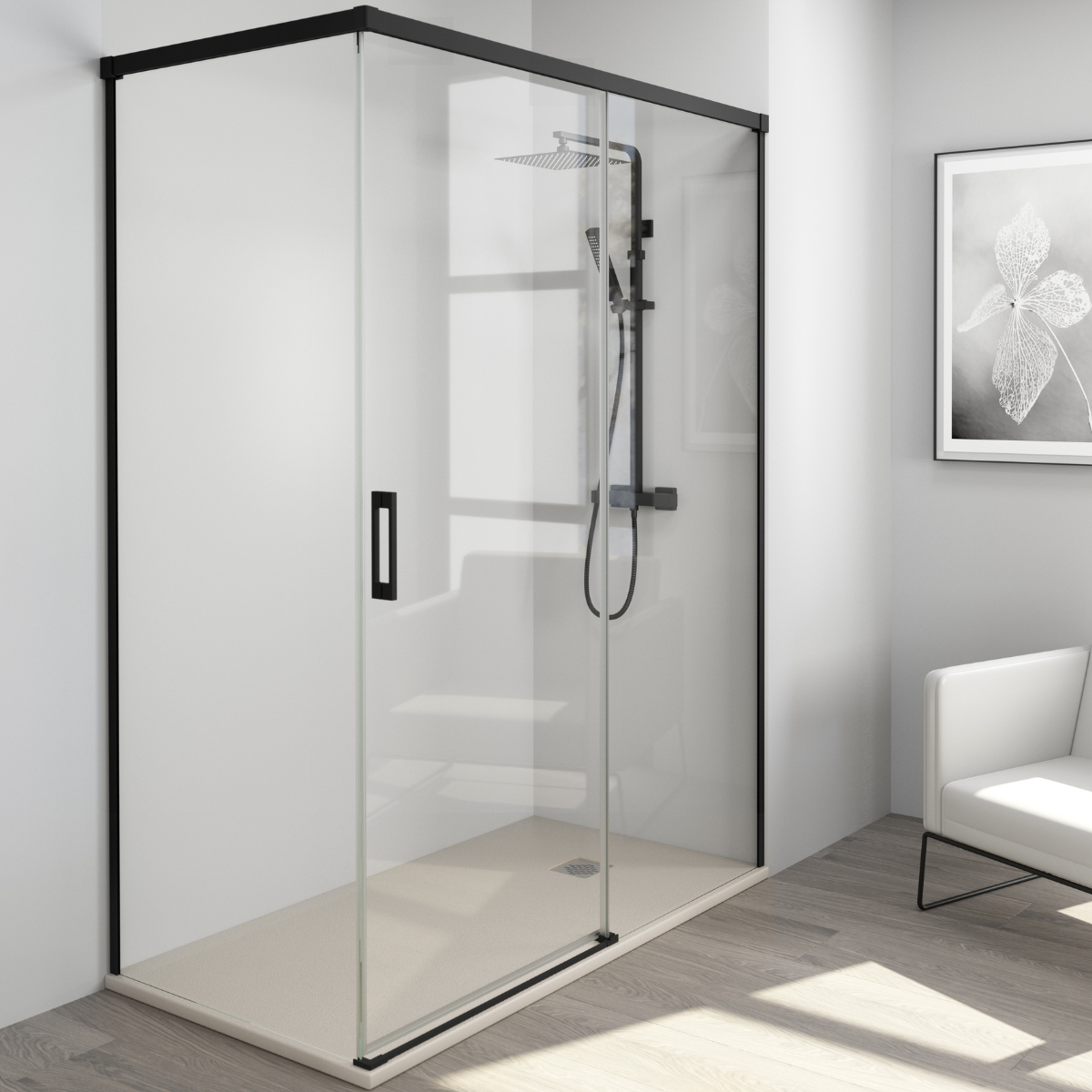 Mampara Ducha Rectangular Corredera Acceso Frontal | Vidrio 6mm Antical ...