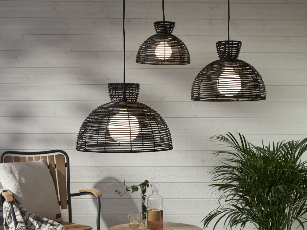 Suspension lumineuse extérieure D. 38 cm, H. 29 cm, câble noir 5m et ...