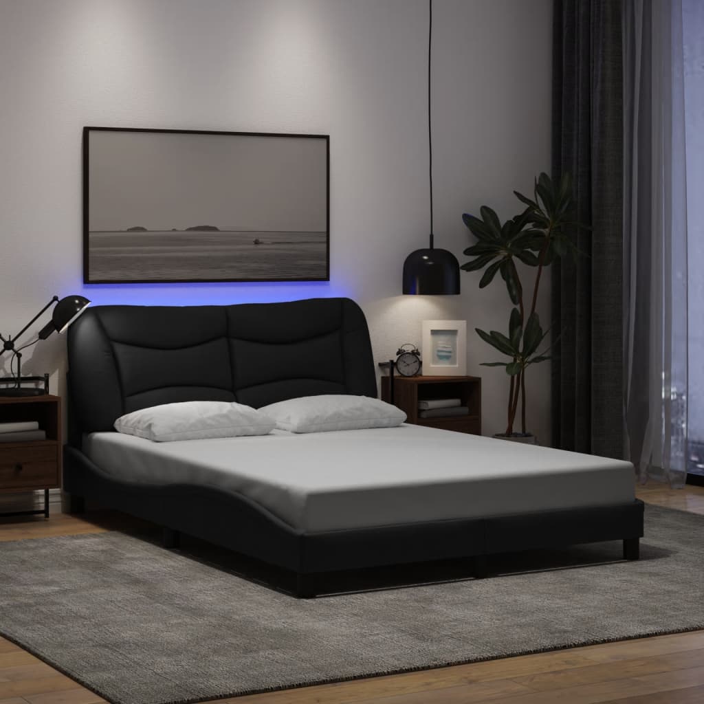 Estructura de cama con luces LED tela negra 140x200 cm | Leroy Merlin