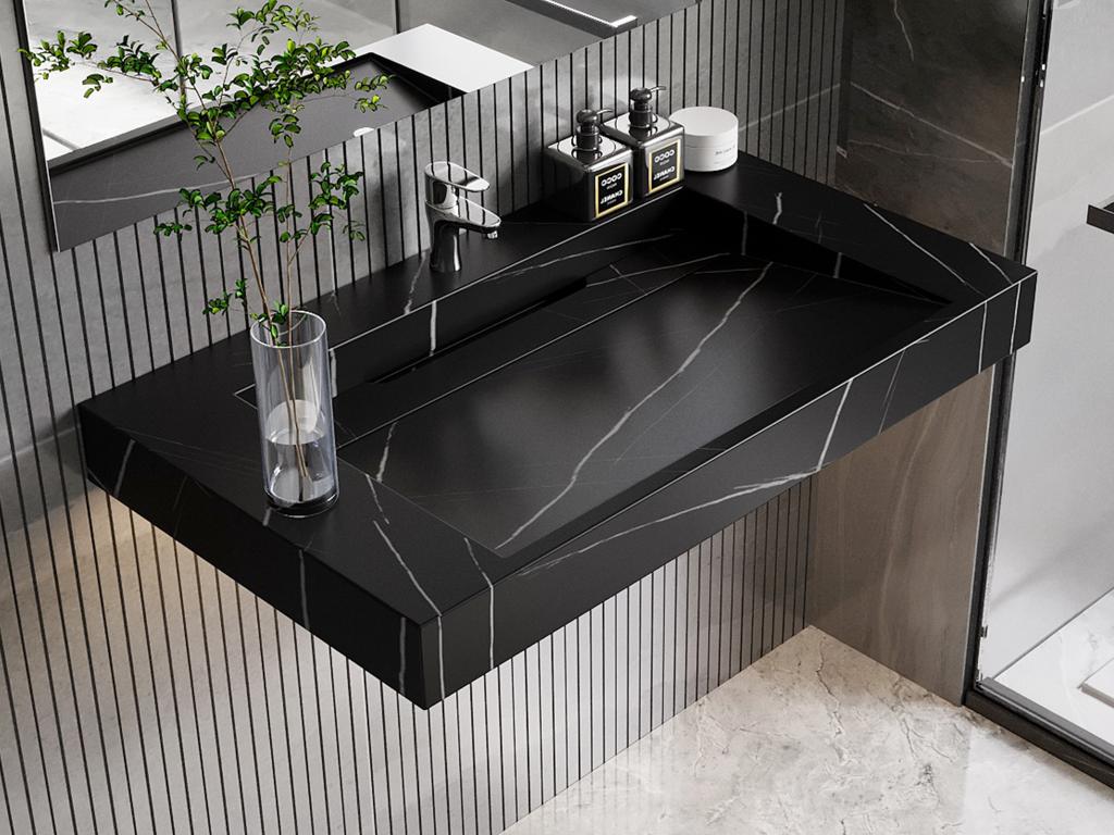 Vasque suspendue en solid surface effet marbre noir - TAKOTNA - L90.2 x ...