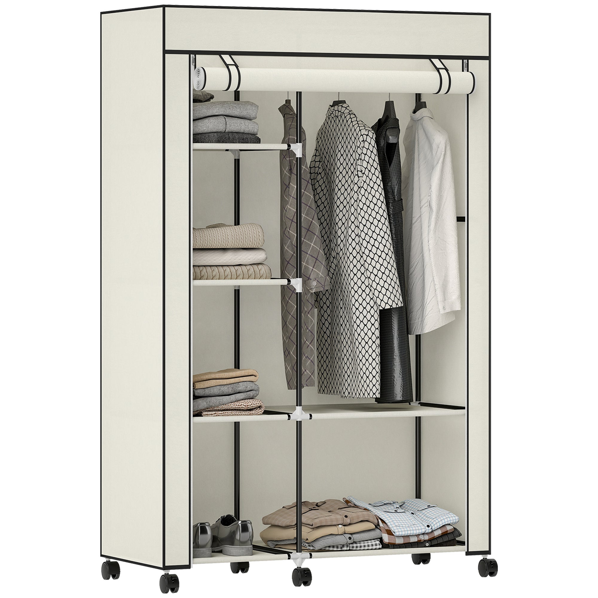 Armoire penderie en tissu meuble de rangement 6 roulettes tringle à ...