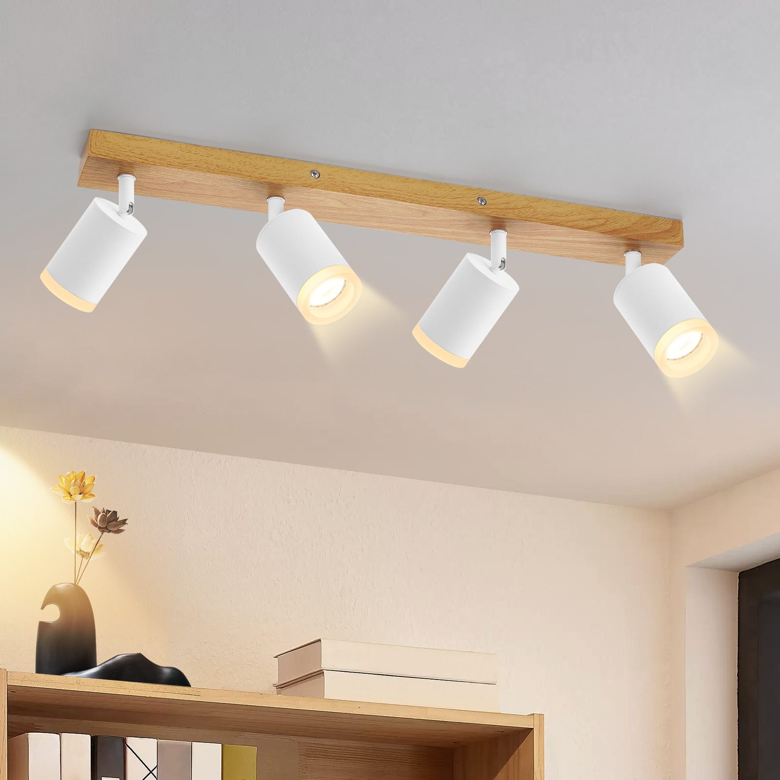 ZMH Foco de techo LED de 4 llamas GU10 madera-acrílico Lámpara de techo ...