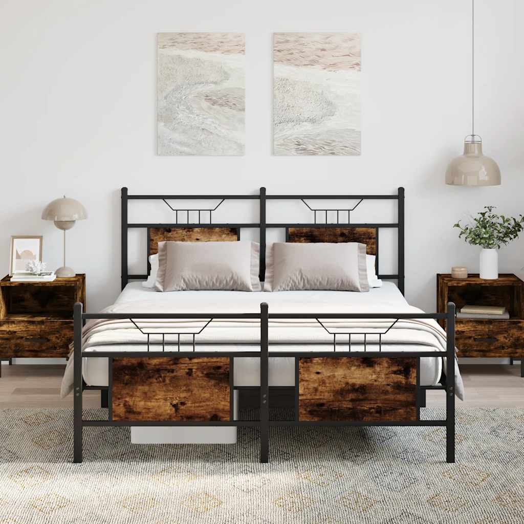 Cadre de lit sans matelas chêne fumé 140x190 cm bois ingénierie | Leroy ...