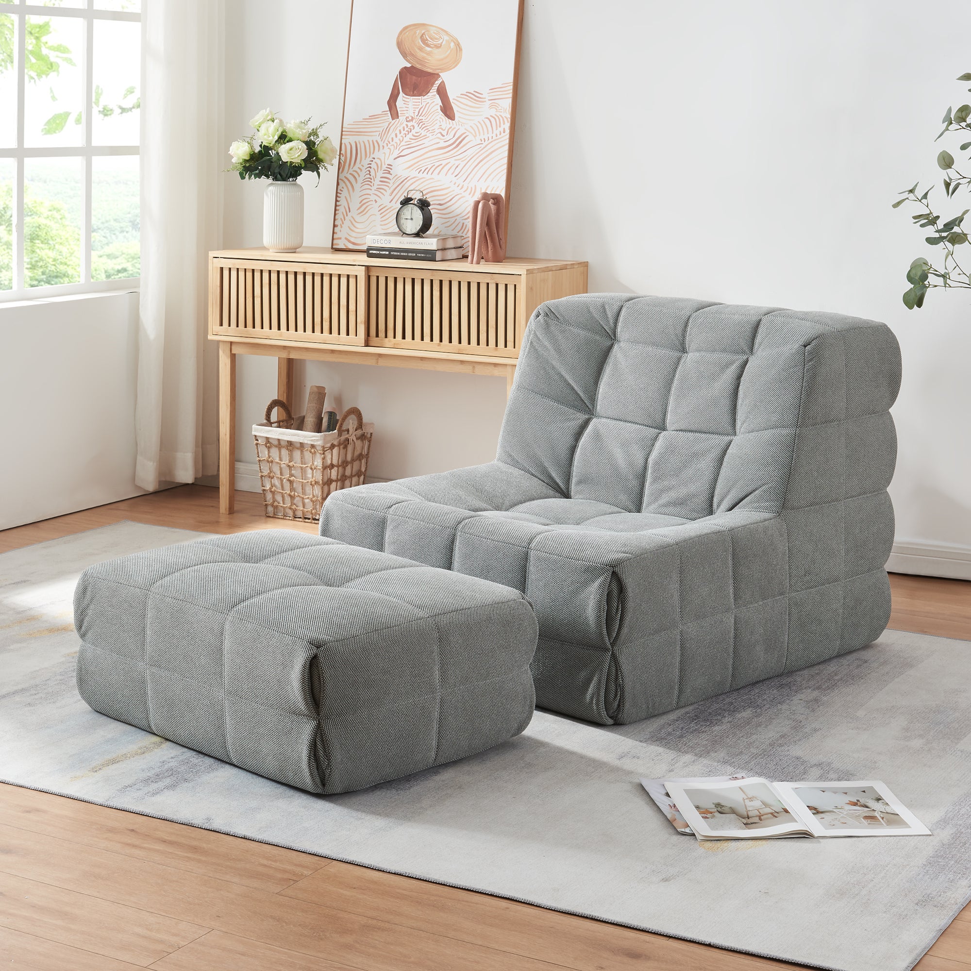 Fauteuil de sol Koskyvn avec repose-pieds 75 x 90 x 100 cm gris [en ...