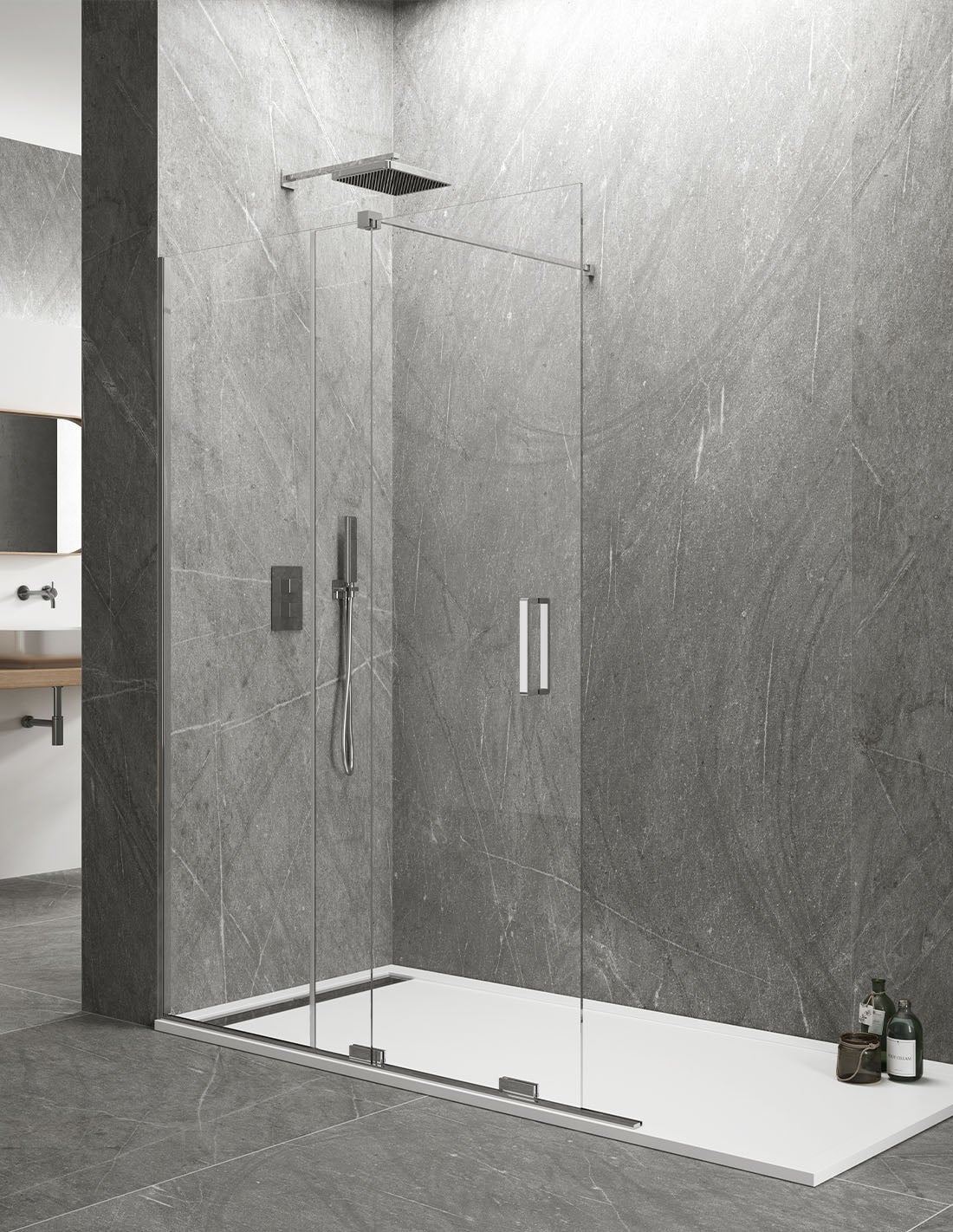 Mampara de ducha WALK-IN ALLSTONE KERES FREE 1+1, sin perfil inferior ...