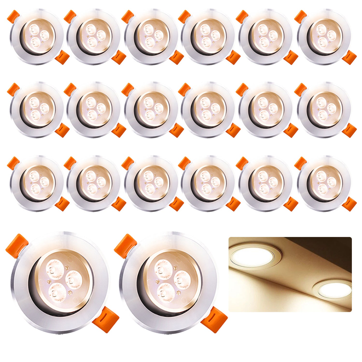 Pack 20 spots LED empotrables orientables 3W blanco cálido 3000K 85mm ...