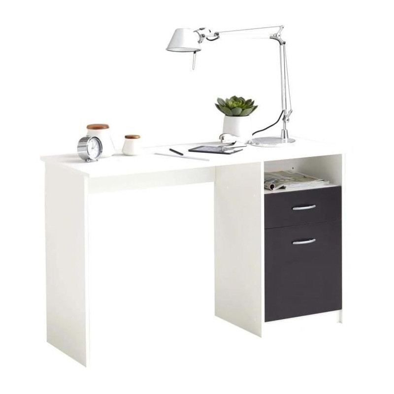 Escritorio JACKSON - Blanco P/decoración negra - L123 x H76,5 x D50 cm ...