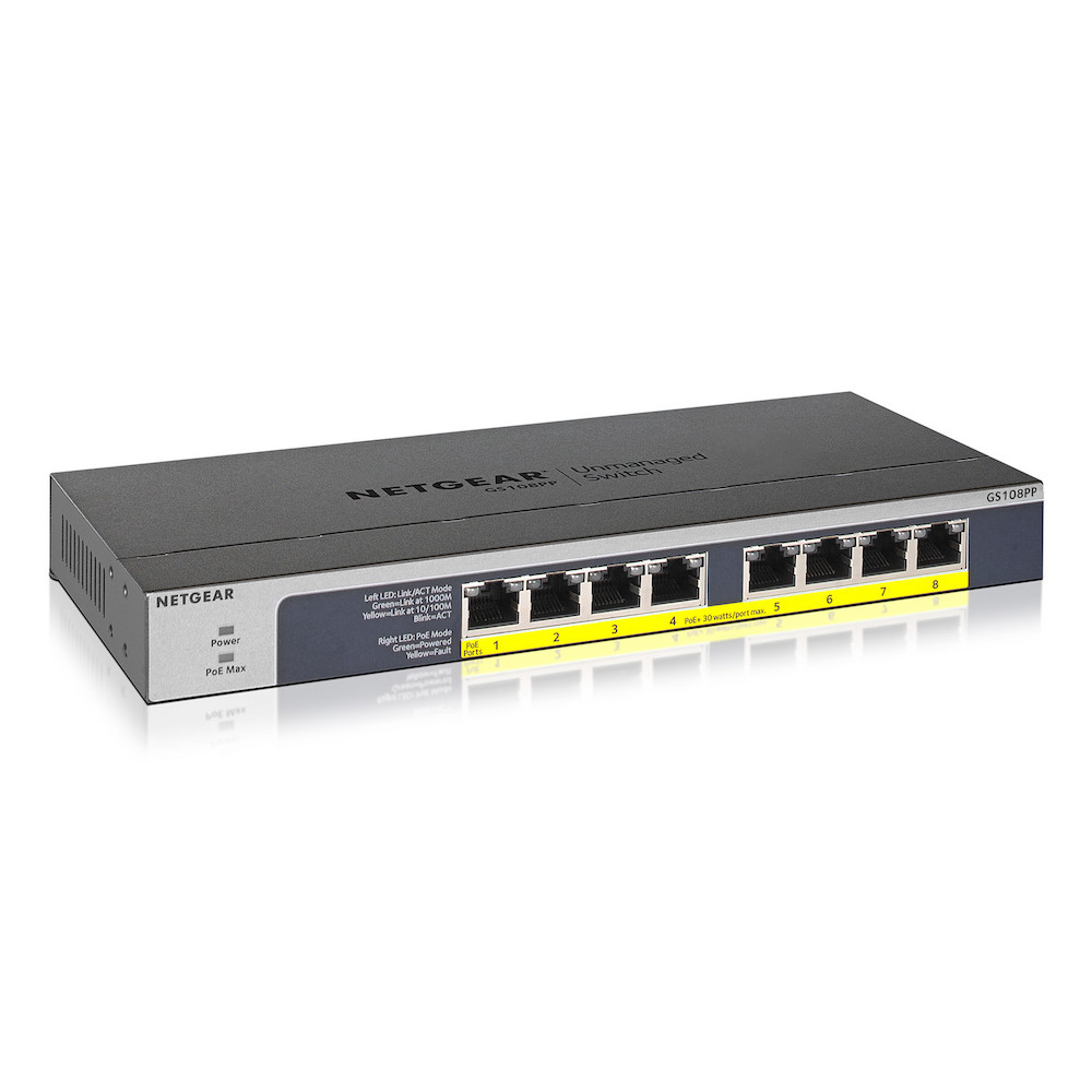 NETGEAR Switch rj45 giga 8 ports gs108pp-100eus | Leroy Merlin