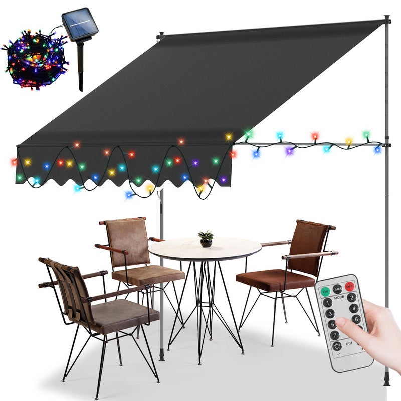 Toldo Manual con LED Retráctil para Balcón 300cm Gris | Leroy Merlin