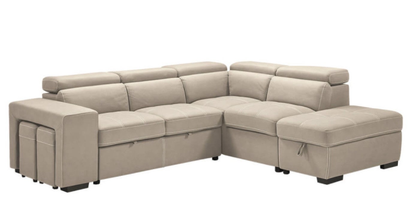 Canapé d'angle en microfibre avec 2 poufs et 1 coffre Selina-Couleur ...