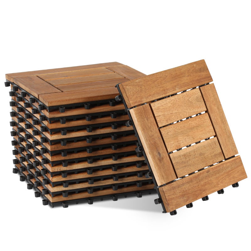 Dalles de terrasse 1 m² 11 pièces, 30 x 30 cm, dalles en bois mosaïque ...