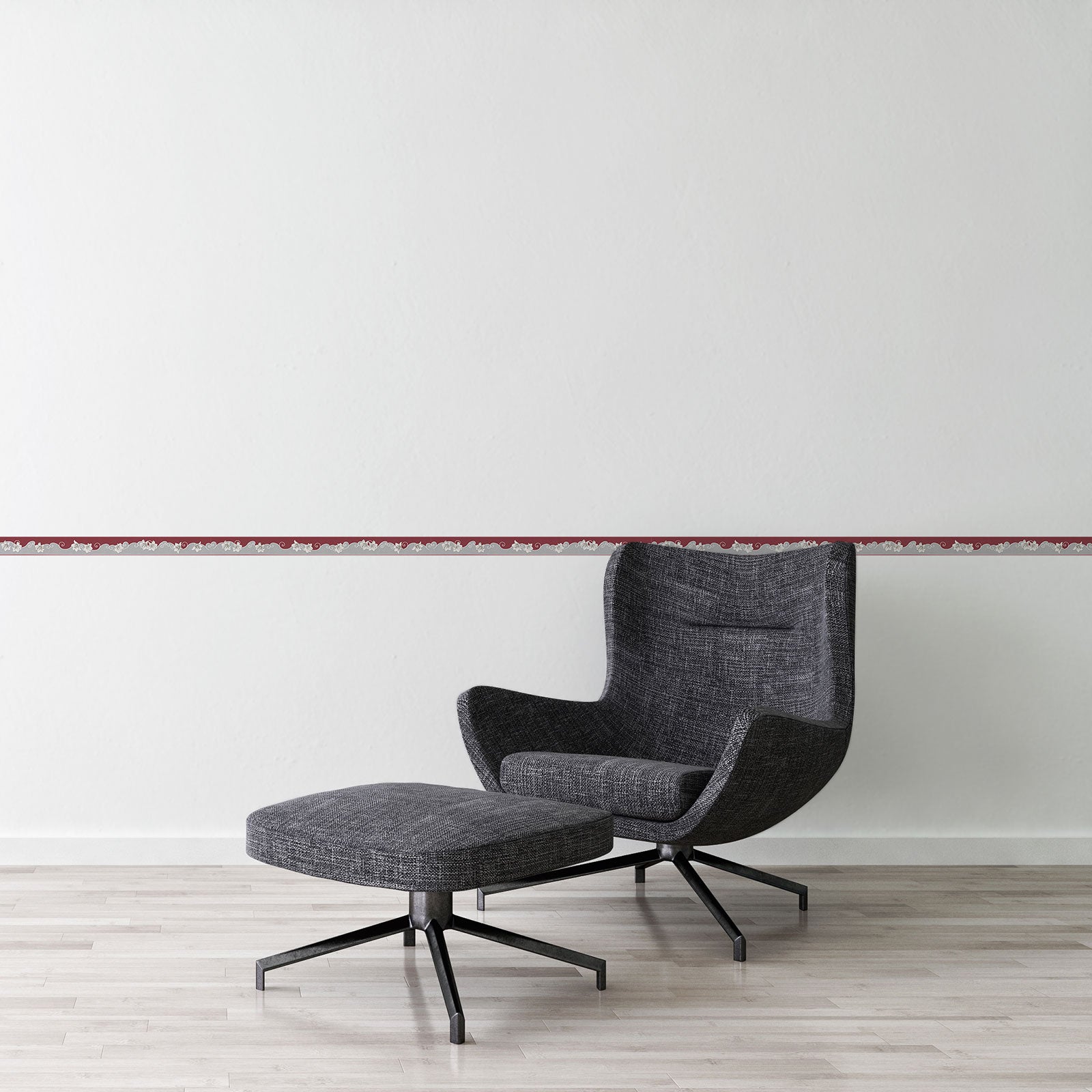 Frise papier peint motif fleur rouge & gris Frise tapisserie pour ...