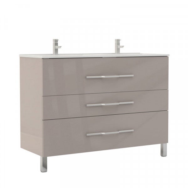 Meuble double vasque 3 tiroirs 120 cm Taupe - LANA - L 121.5 x l 47 x H ...