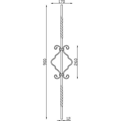 Barreau semi torsadé avec motif volutes - Hauteur 900mm Largeur 165mm ...