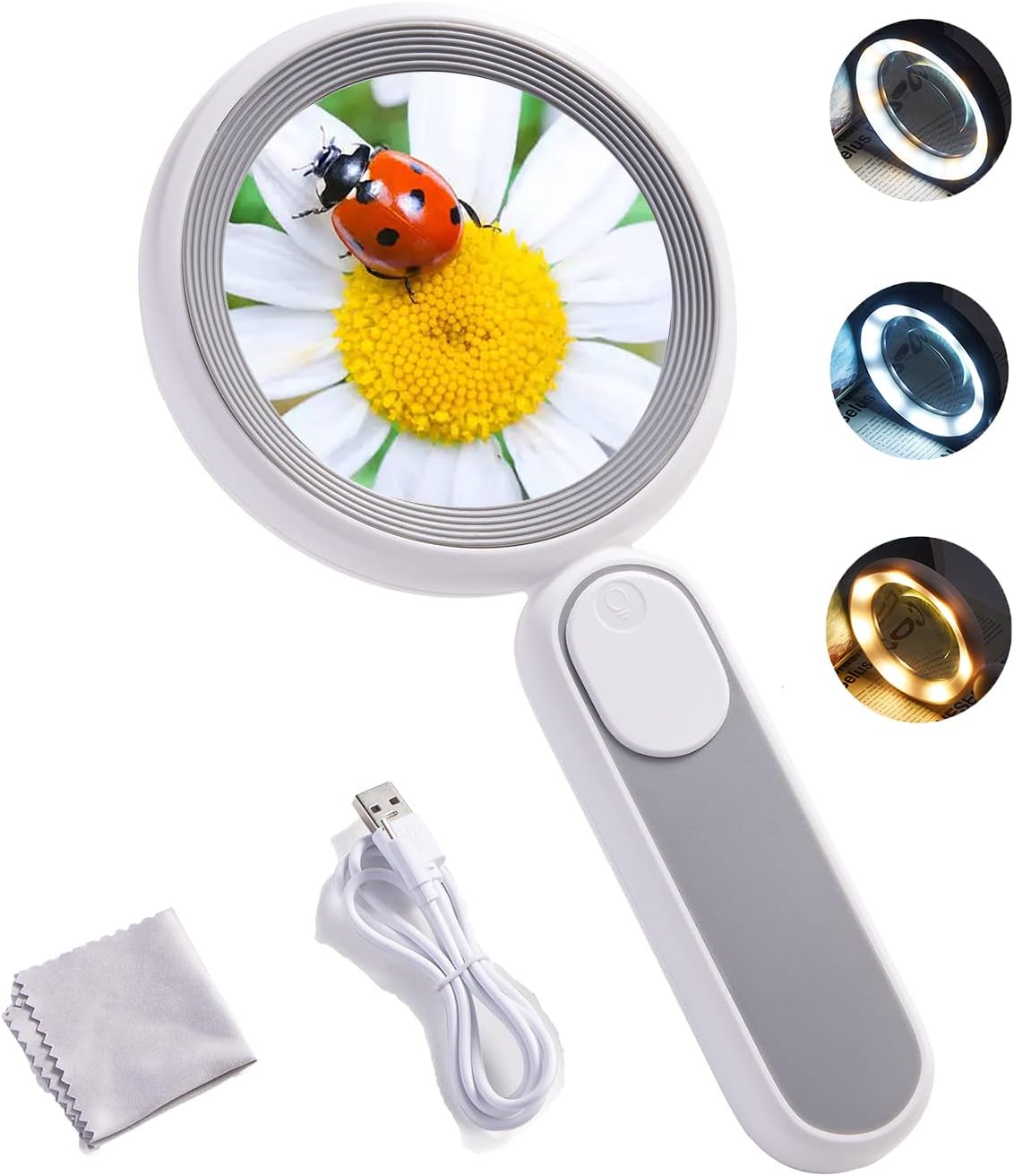 Lupa de lectura de 10 aumentos con 21 luces LED, recargable por USB y 3 ...