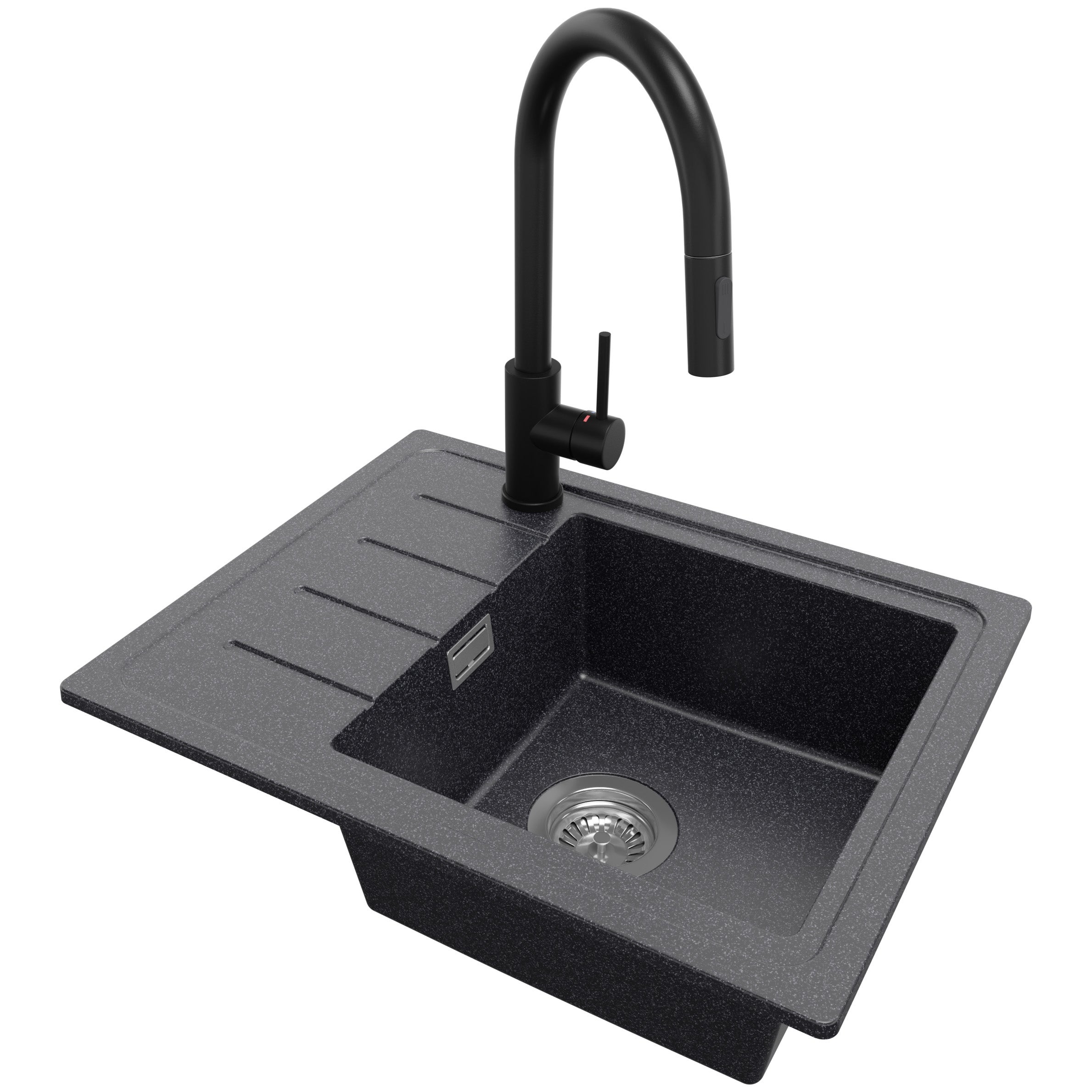 Evier Cuisine en Granit Graphite 55x44cm, Lavabo 1 bac + Kit de Vidage ...