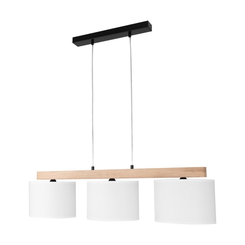 Lora Lampe Suspendue 3xE27 max. 40W, Métal Noir/Bois de Chêne Huilé FSC ...