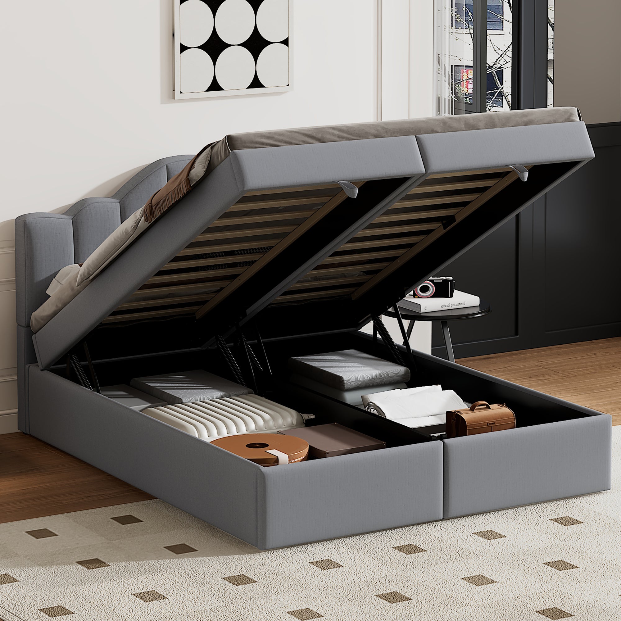 Lit adulte Lit double 140 x 200 cm avec tête de lit moelleuse et grand ...