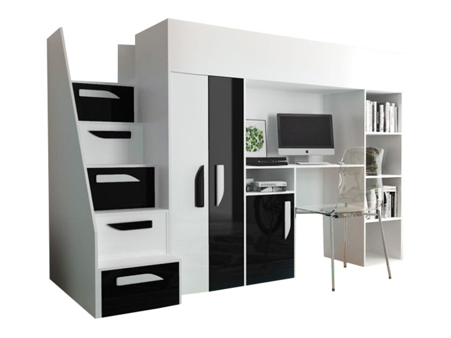 Letto alto Hartford 192, Singolo, Bianco, 90x200, Truciolare laminato ...