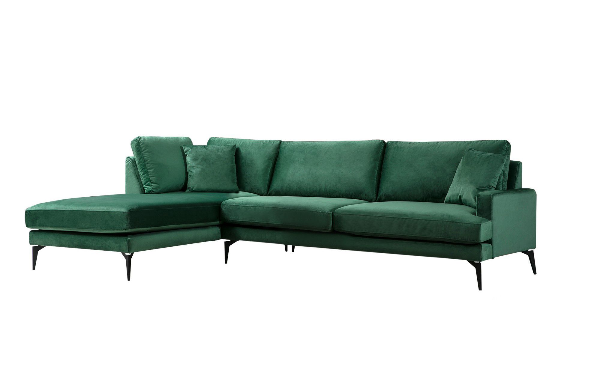 Sofá esquinero izquierdo diseño tela aterciopelada verde Kombaz 283 cm ...