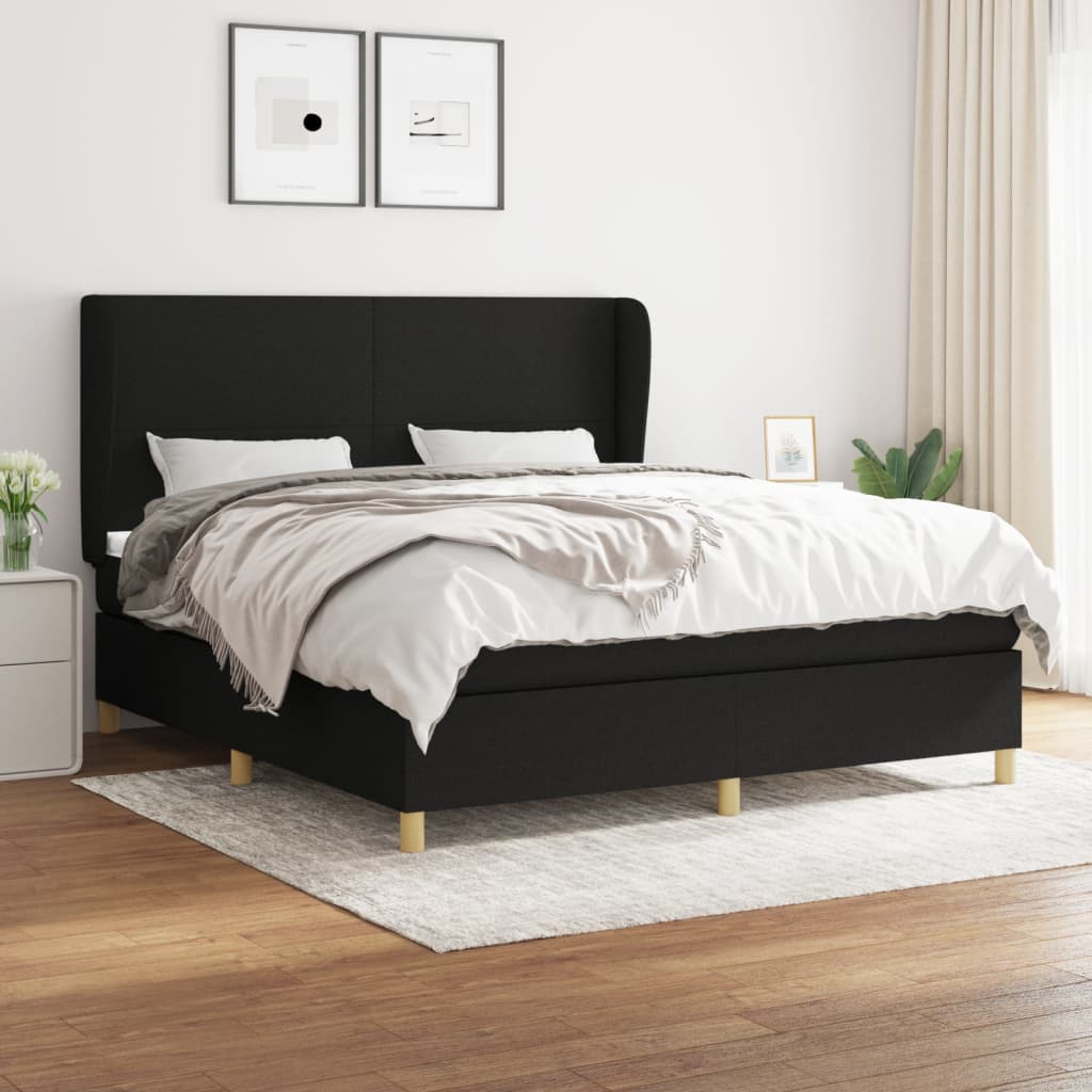 Lit à sommier tapissier avec matelas Noir 160x200 cm Tissu | Leroy Merlin