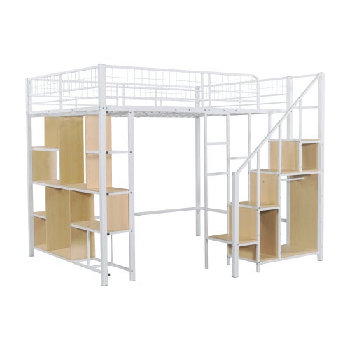 Lit mezzanine multifonction 140 x 200 cm, lit en métal avec espace de ...