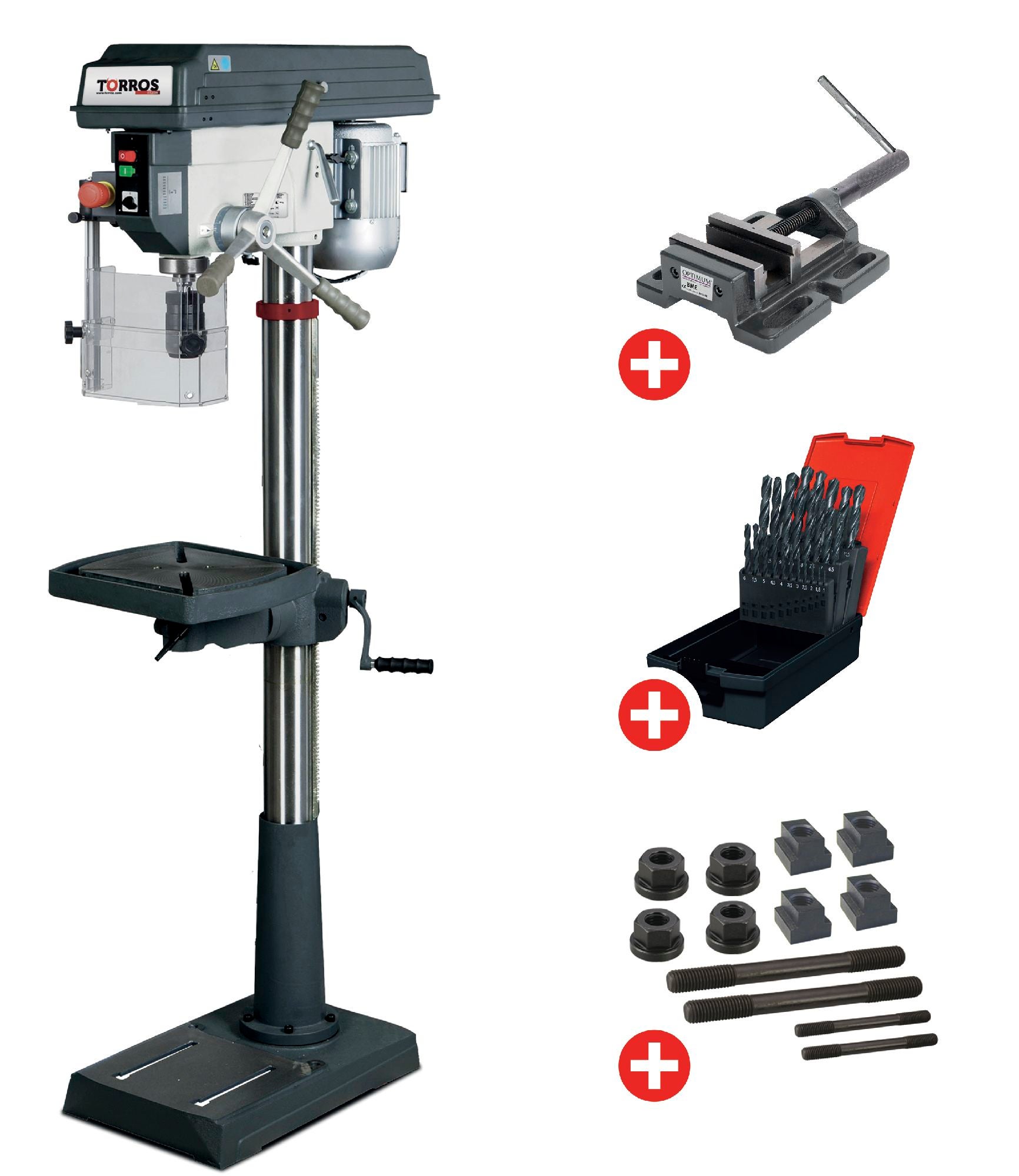 Perceuse à colonne jusque ø 25 mm CM3 750W 230V + étau de perçage + jeu ...
