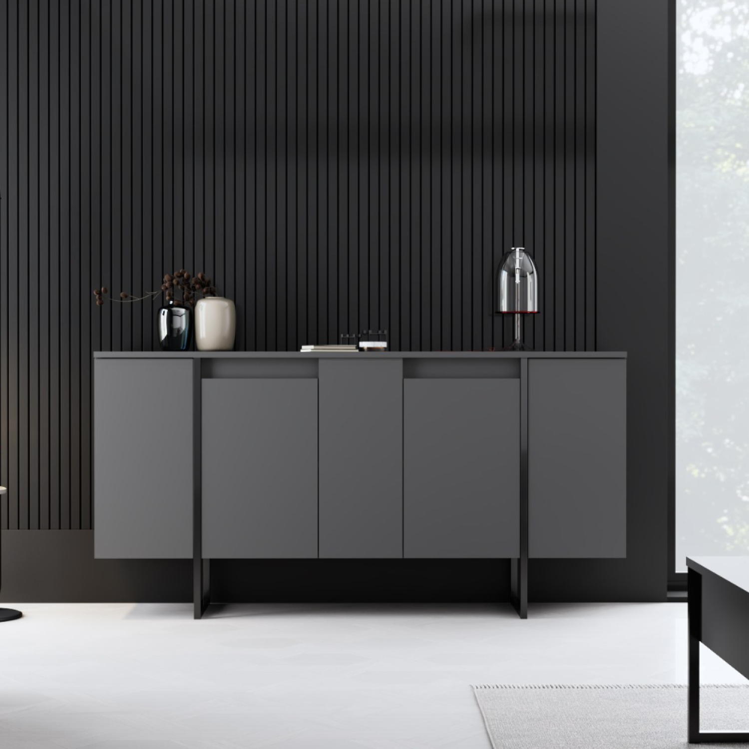 Buffet design noir 4 portes BORAS | Leroy Merlin