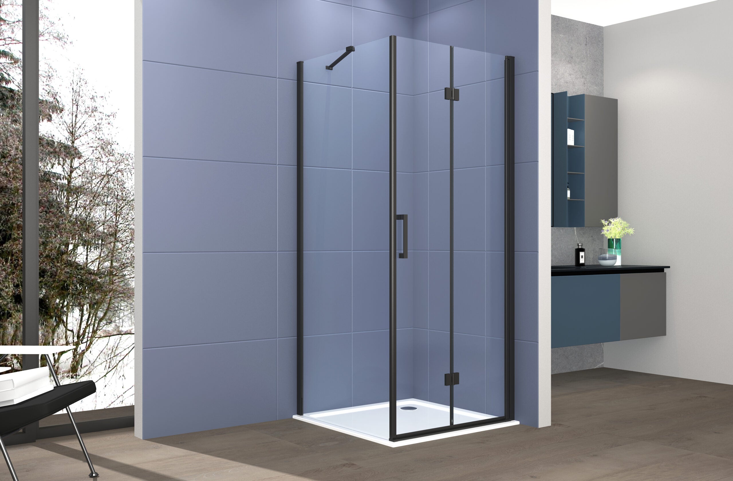 Mampara de ducha de esquina 100x80 cm puerta plegable + puerta fija ...