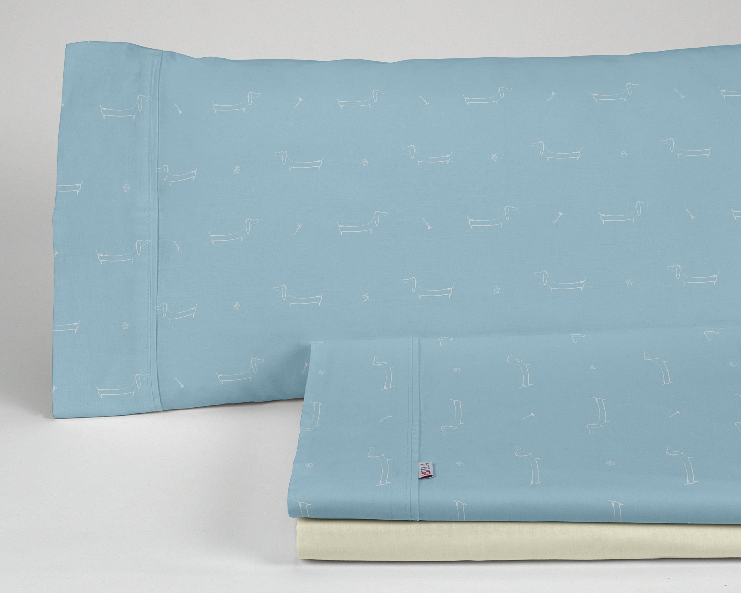 Ensemble de draps bleu Cuca. Lit de 160 cm. 4 pieds | Leroy Merlin
