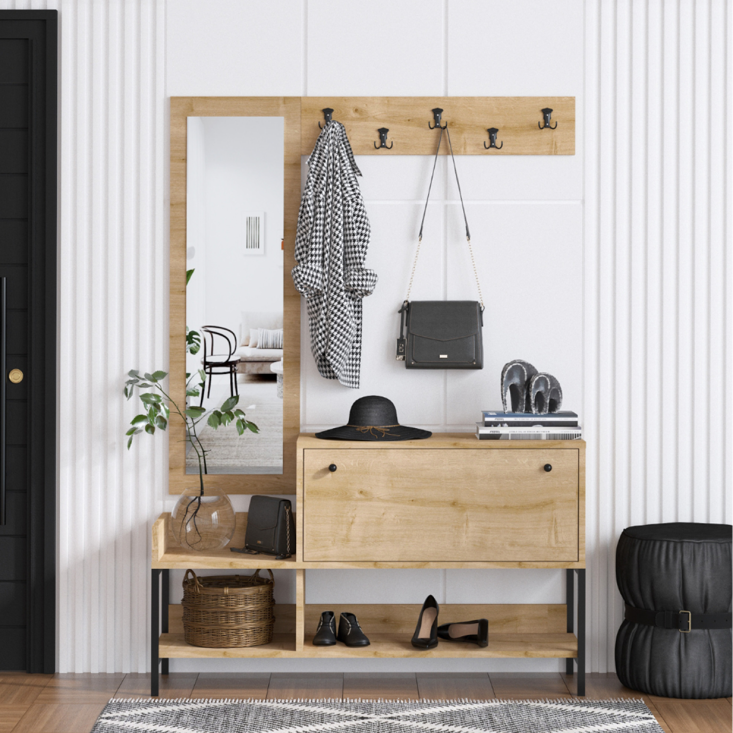 Mueble de entrada con perchero y zapatero DRAGOR | Leroy Merlin