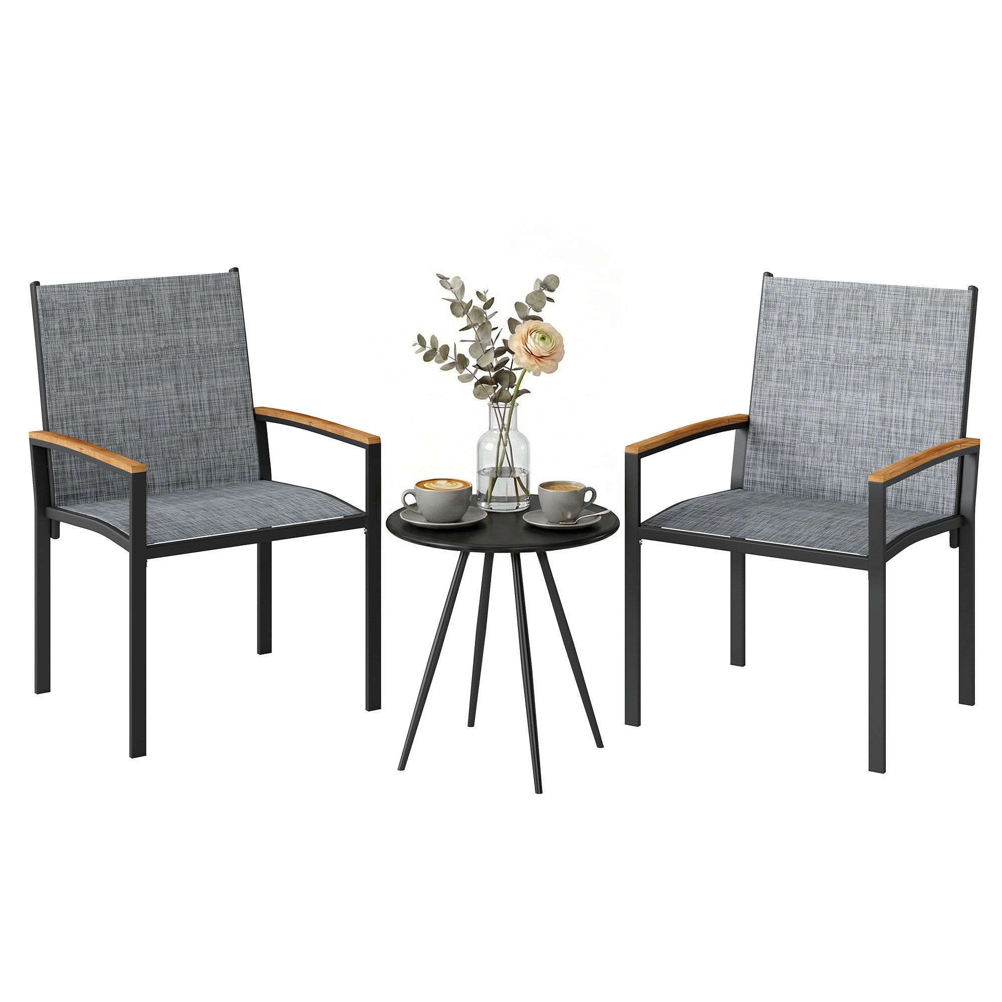 Ensemble bistro 3 pièces : chaises et table en maille, gris mélangés ...