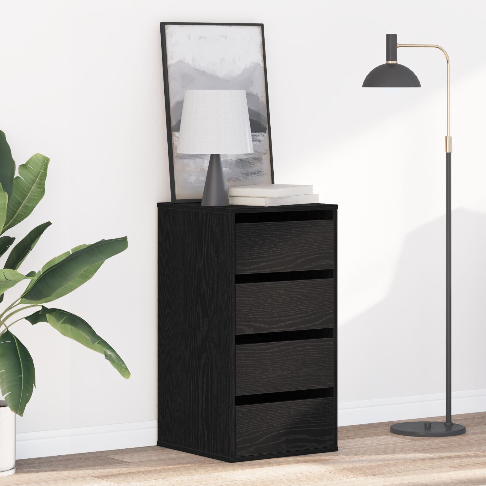 VidaXL Cómoda Esquinera Negro Roble 40x41x76 cm Madera Elaborada ...
