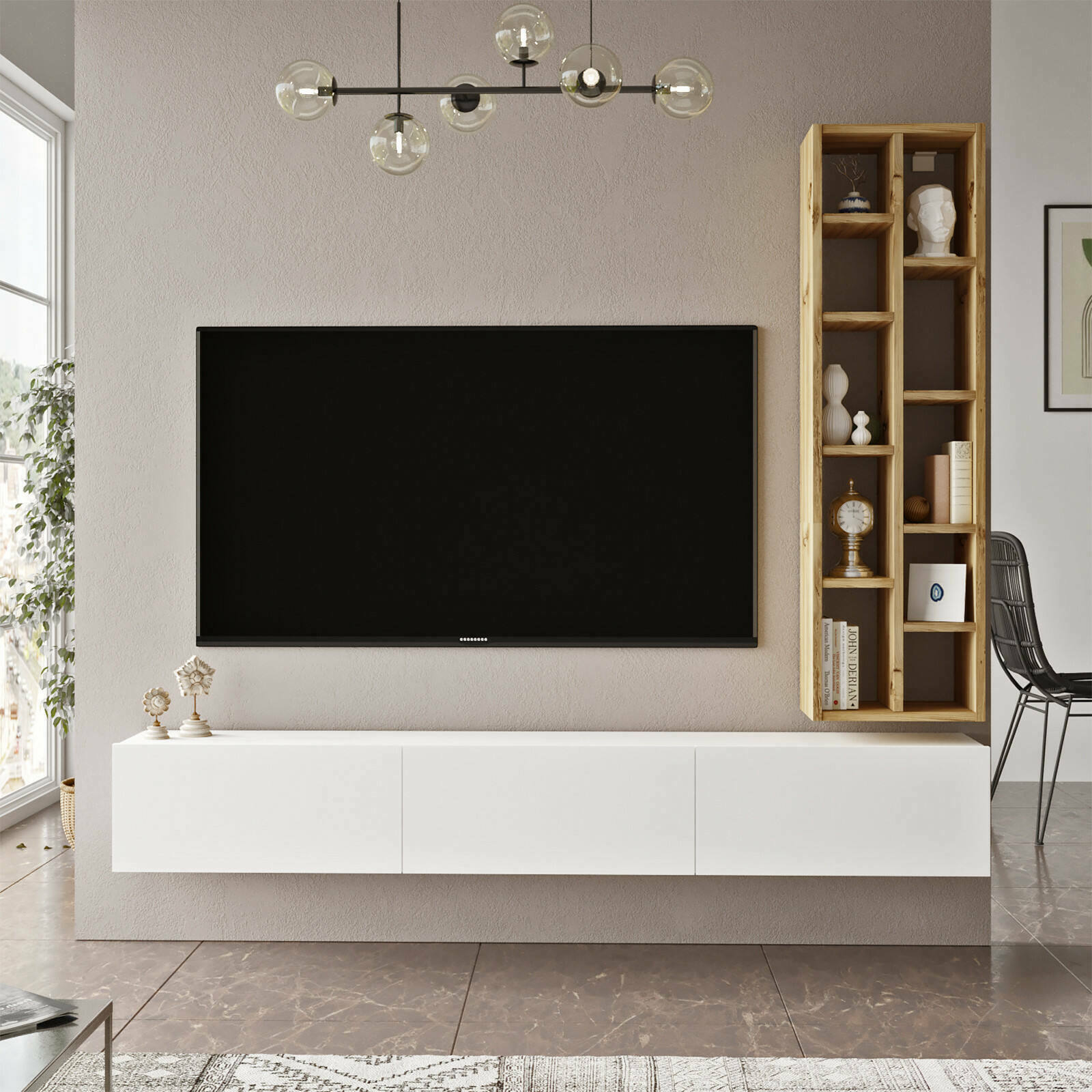 Meuble TV Giusi, Buffet de salon, Armoire basse pour TV, Base murale de ...
