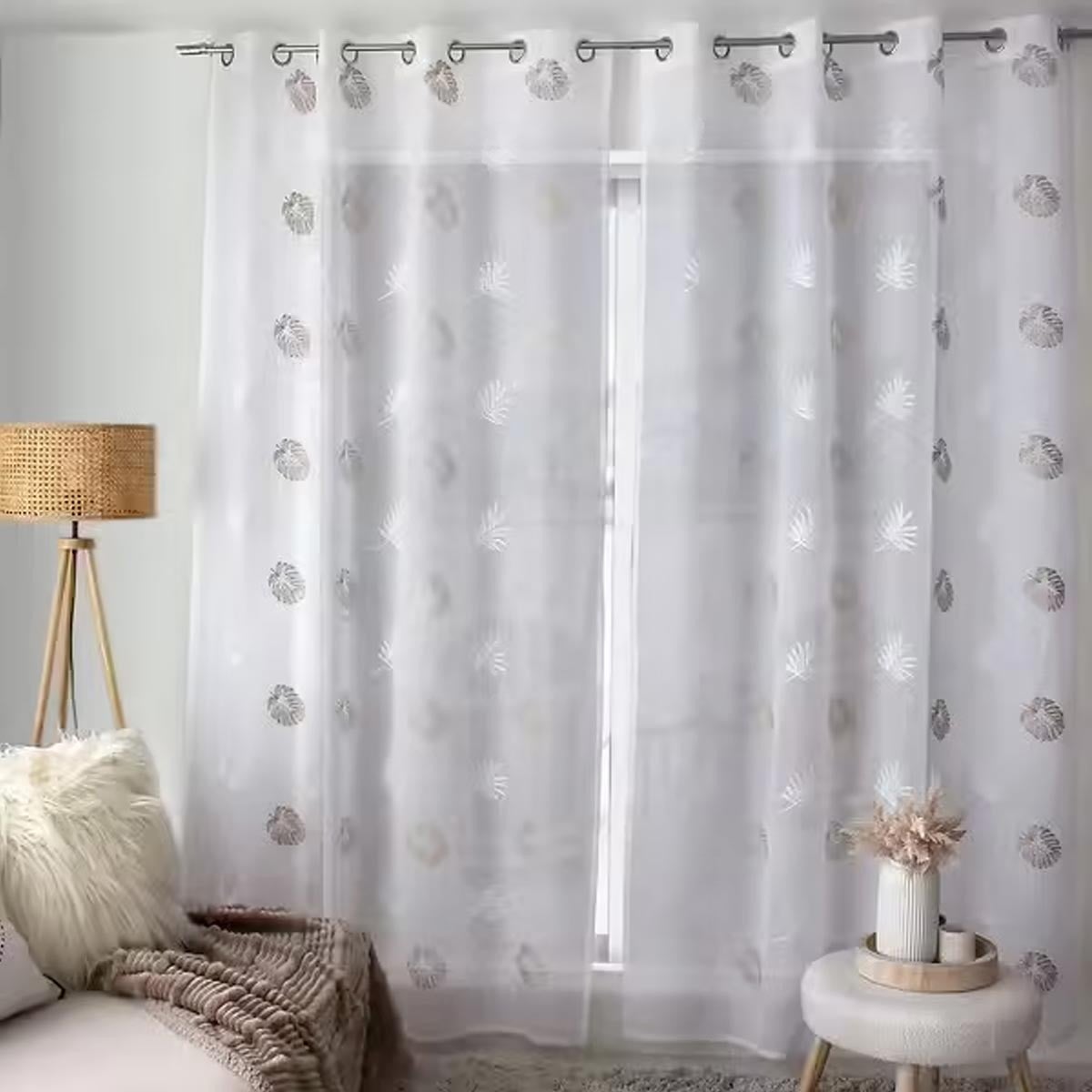 Rideau Voilage Brodé "Épicéa" 140x240cm Beige & Blanc | Leroy Merlin