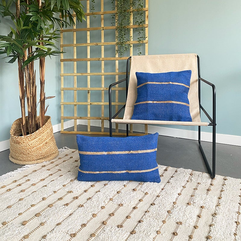 Funda de cojín de algodón con yute Tasunka 45x45 Azul | Leroy Merlin