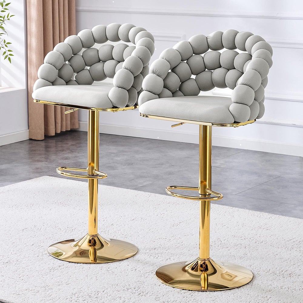 Tabouret de bar en velours Lot de 2 - dossier en chaîne à boules ...