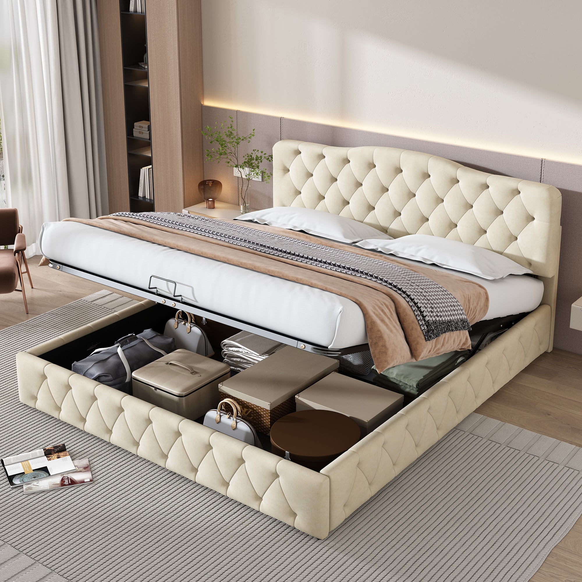 Lit coffre 180 x 200 cm - lit adulte - tête de lit réglable - sommier à ...