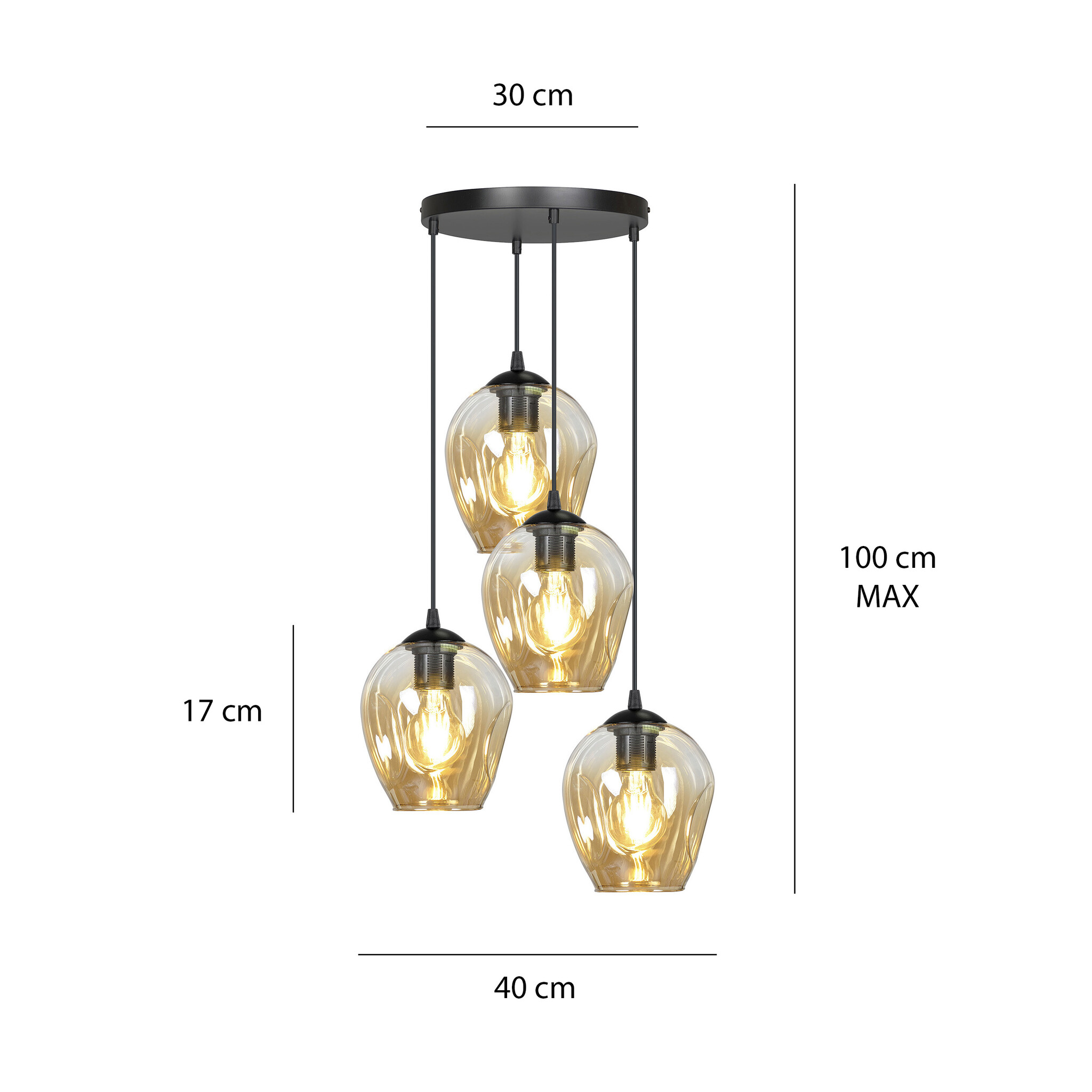 Lampe à suspension Nokia ronde 4L en verre ambré 4x E27 | Leroy Merlin