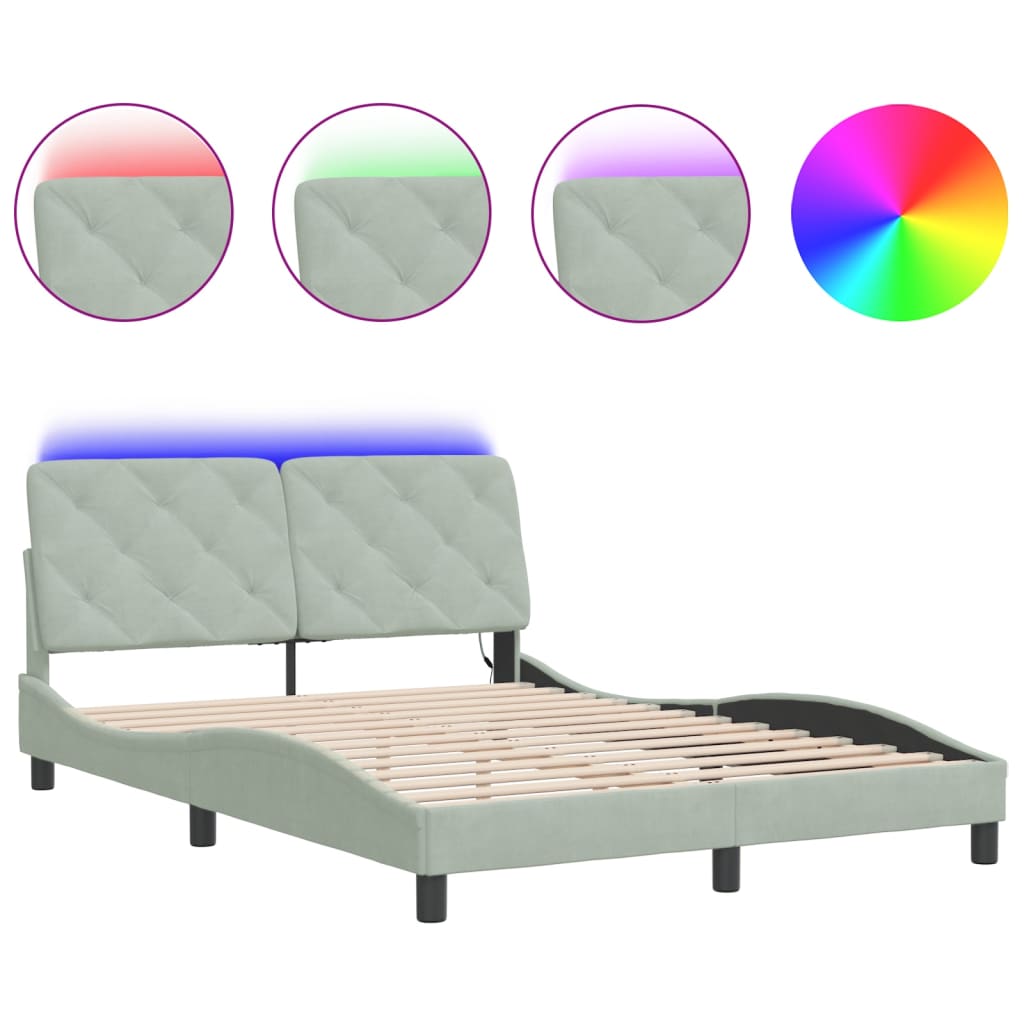 Estructura cama con luces LED terciopelo gris claro 120x200 cm | Leroy ...