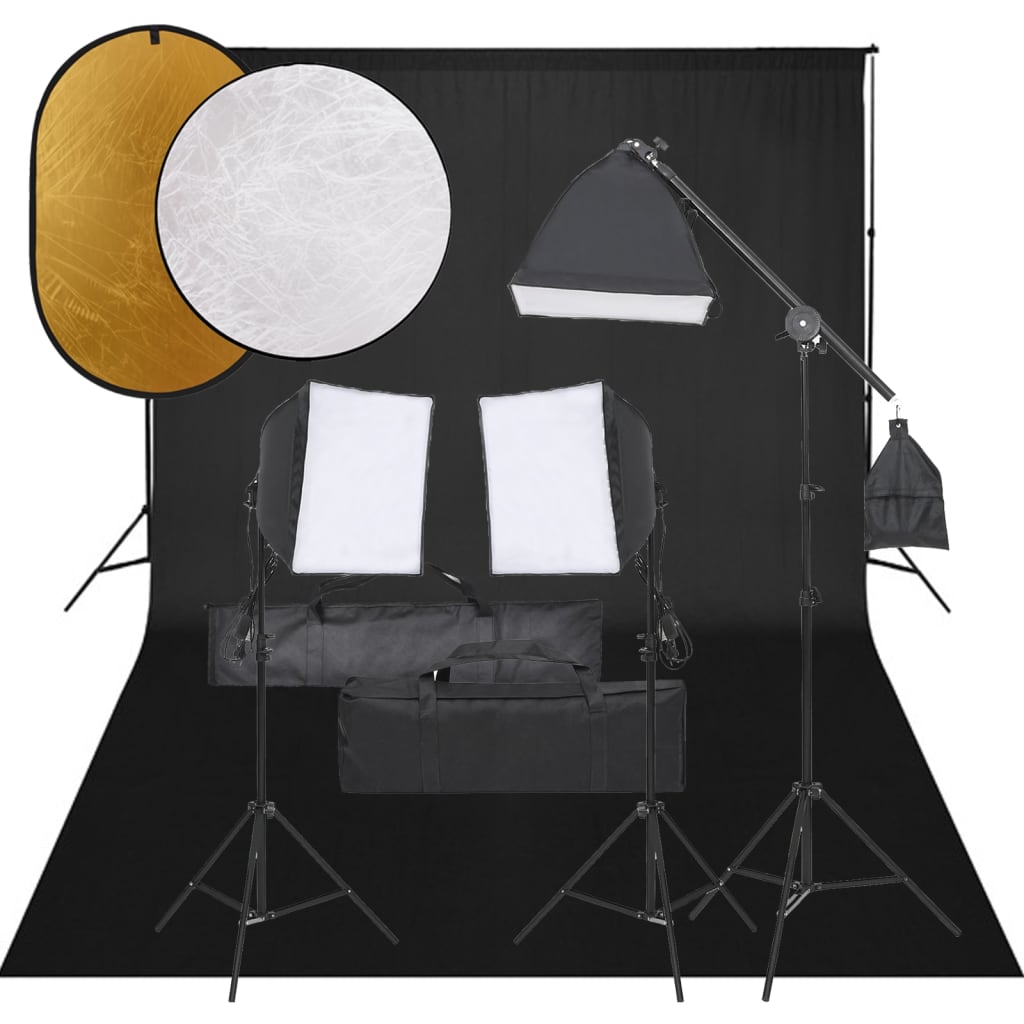 Kit de studio photo avec éclairage toile de fond et réflecteur vidaXL ...