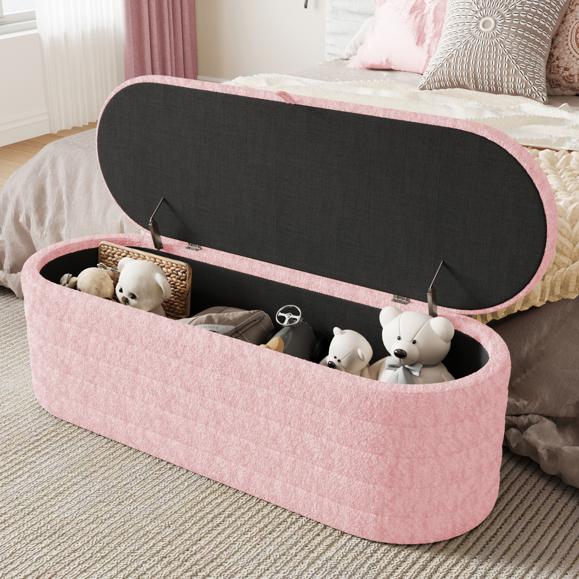 Banc coffre de rangement en Flanelle - 120 x 40 x 40 cm - Rose | Leroy ...