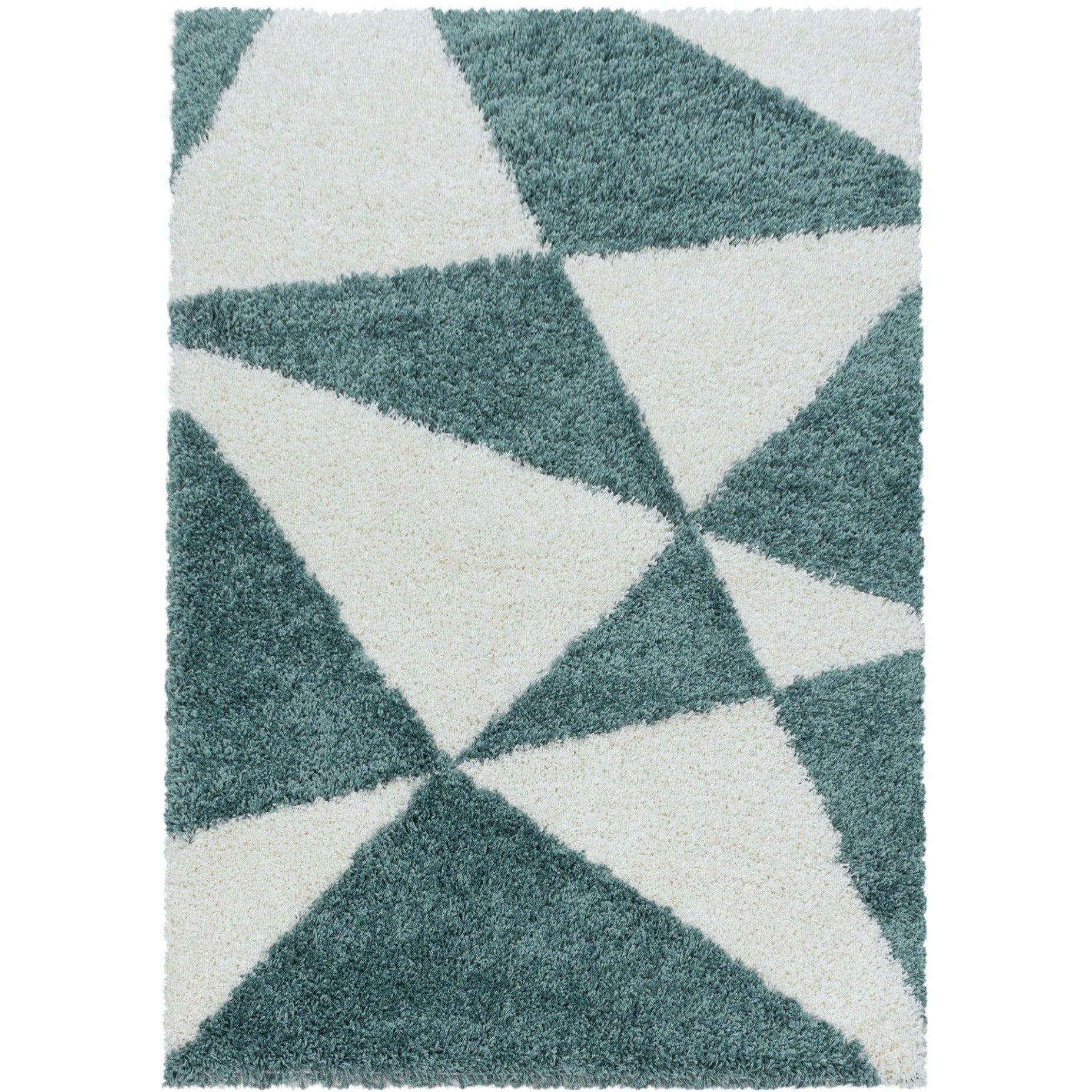 TRIANGLE - Tapis à poils longs et motifs Géométrique - Bleu et Blanc ...
